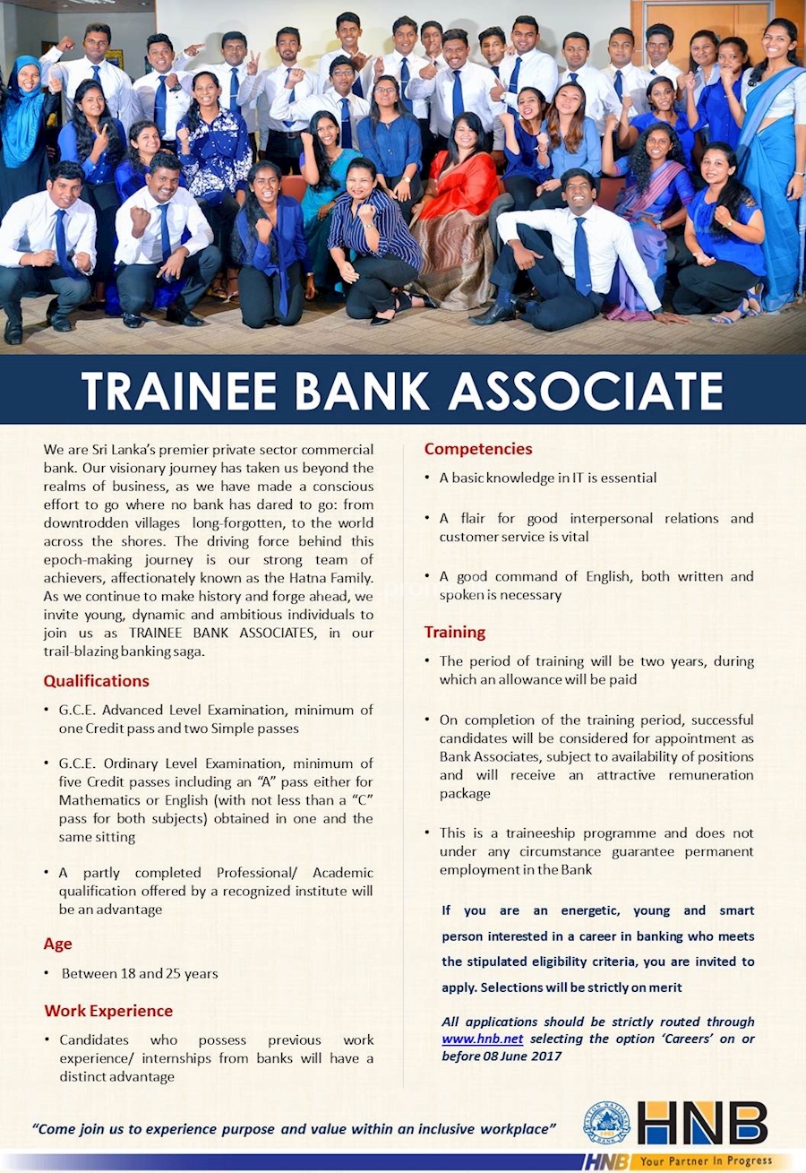 TRAINEE BANK ASSOCIATE at Hatton National Bank