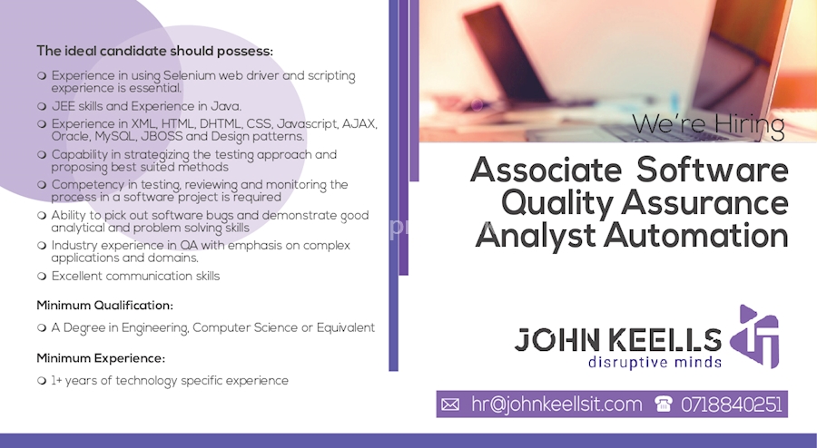 Associate Software QA Analyst Automation at John Keells Holdings