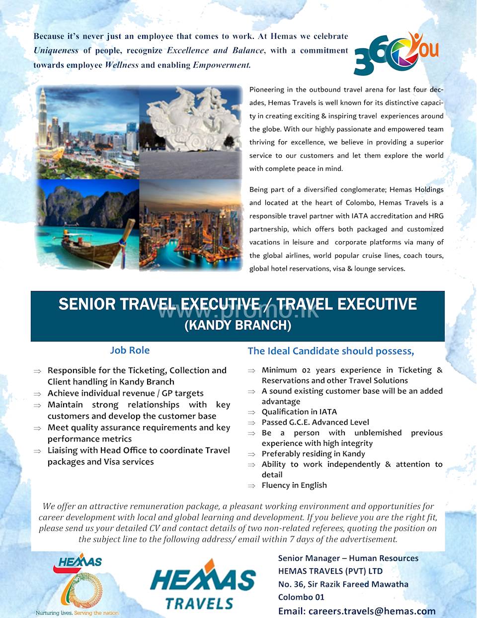 Senior Travel Executive / Travel Executive - Kandy Branch at Hemas Travels