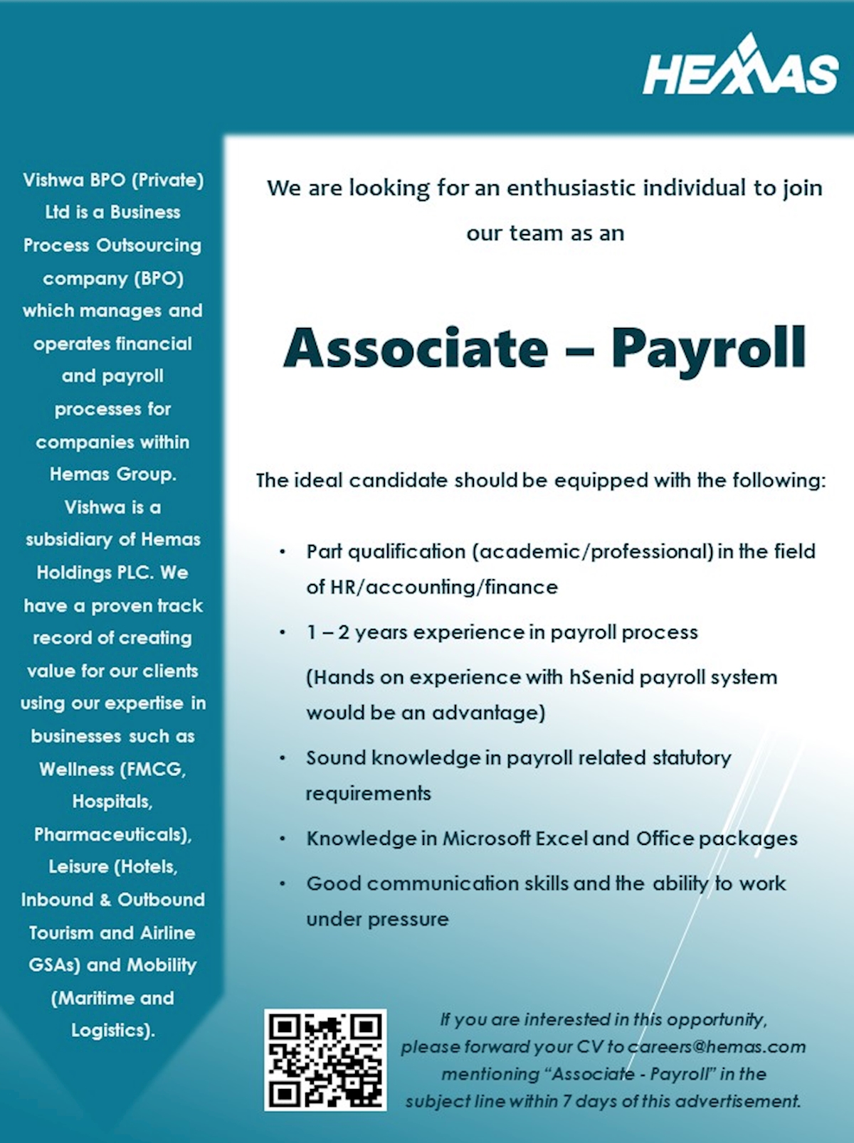 Associate - Payroll at Hemas Holdings