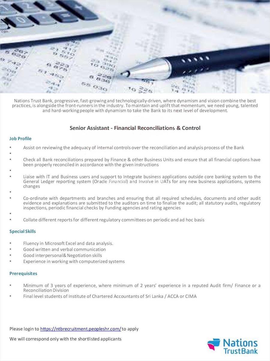 Senior Assistant - Financial Reconciliations and Control at Nations ...