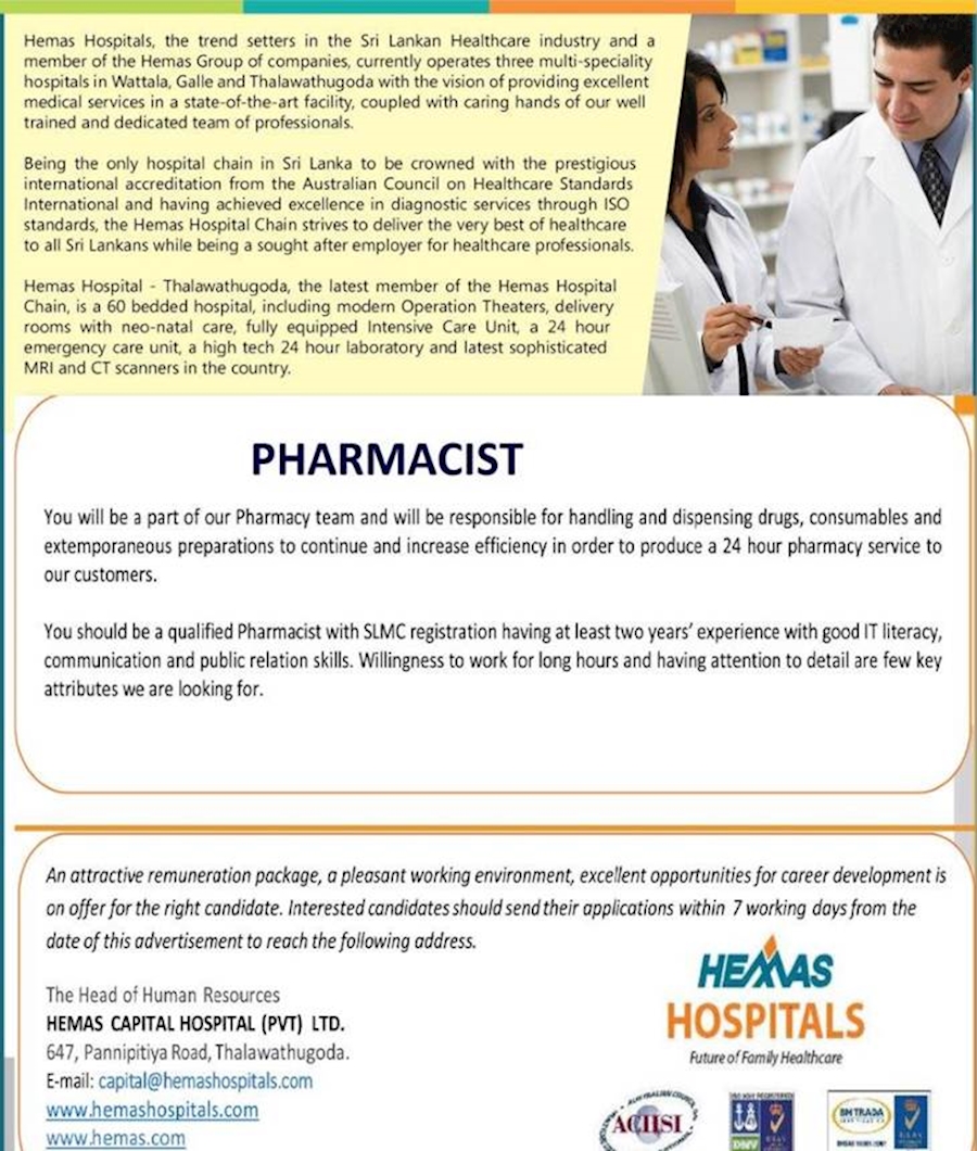 Pharmacist at Hemas Hospitals