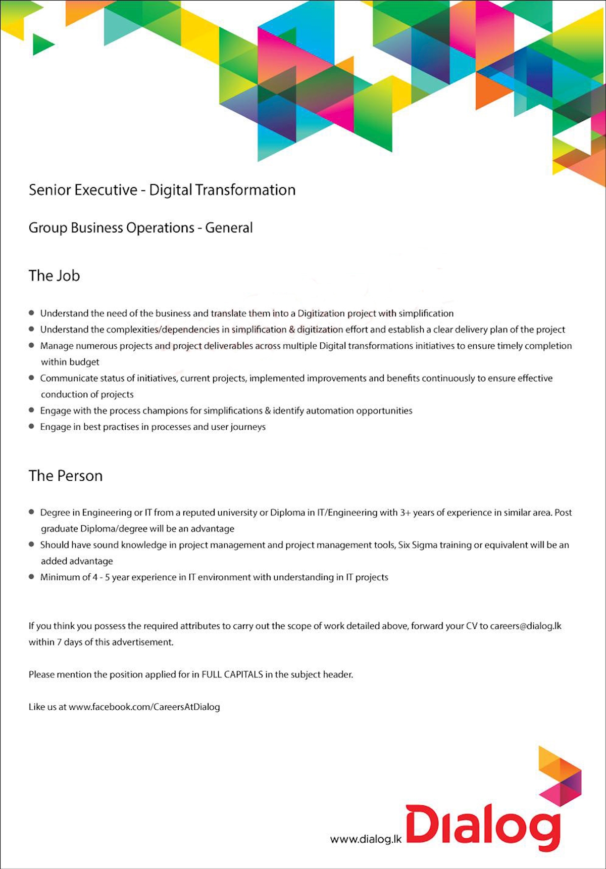 Senior Executive - Digital Transformation at Dialog Axiata