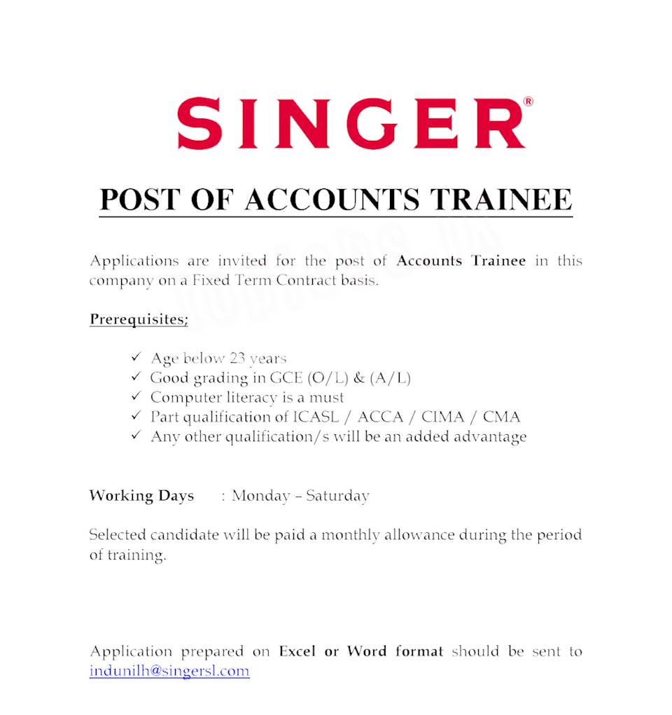 Accounts Trainee at Singer
