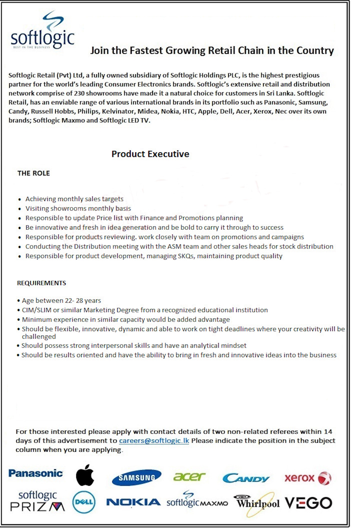Product Executive at Softlogic Holdings PLC