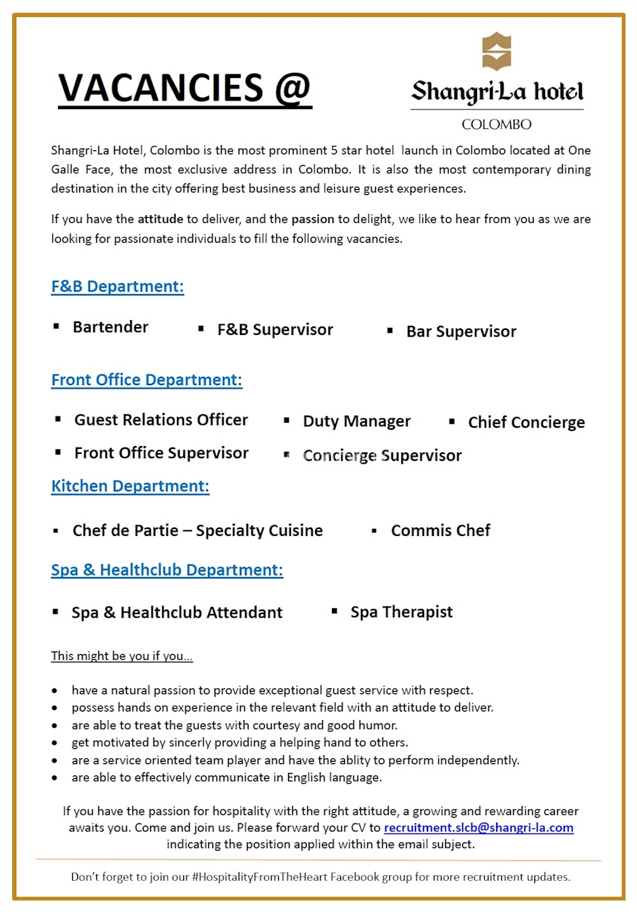 Current Vacancies at Shangri-La Hotel