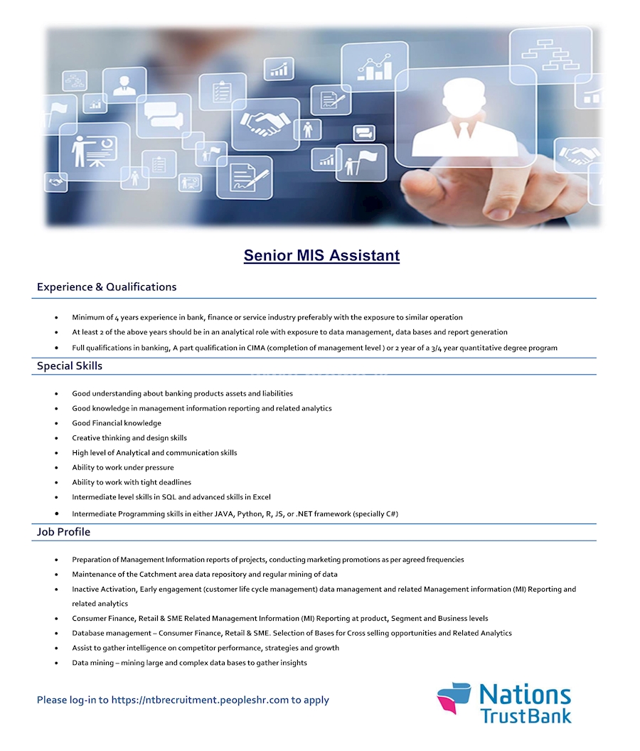 Senior MIS Assistant at Nations Trust Bank