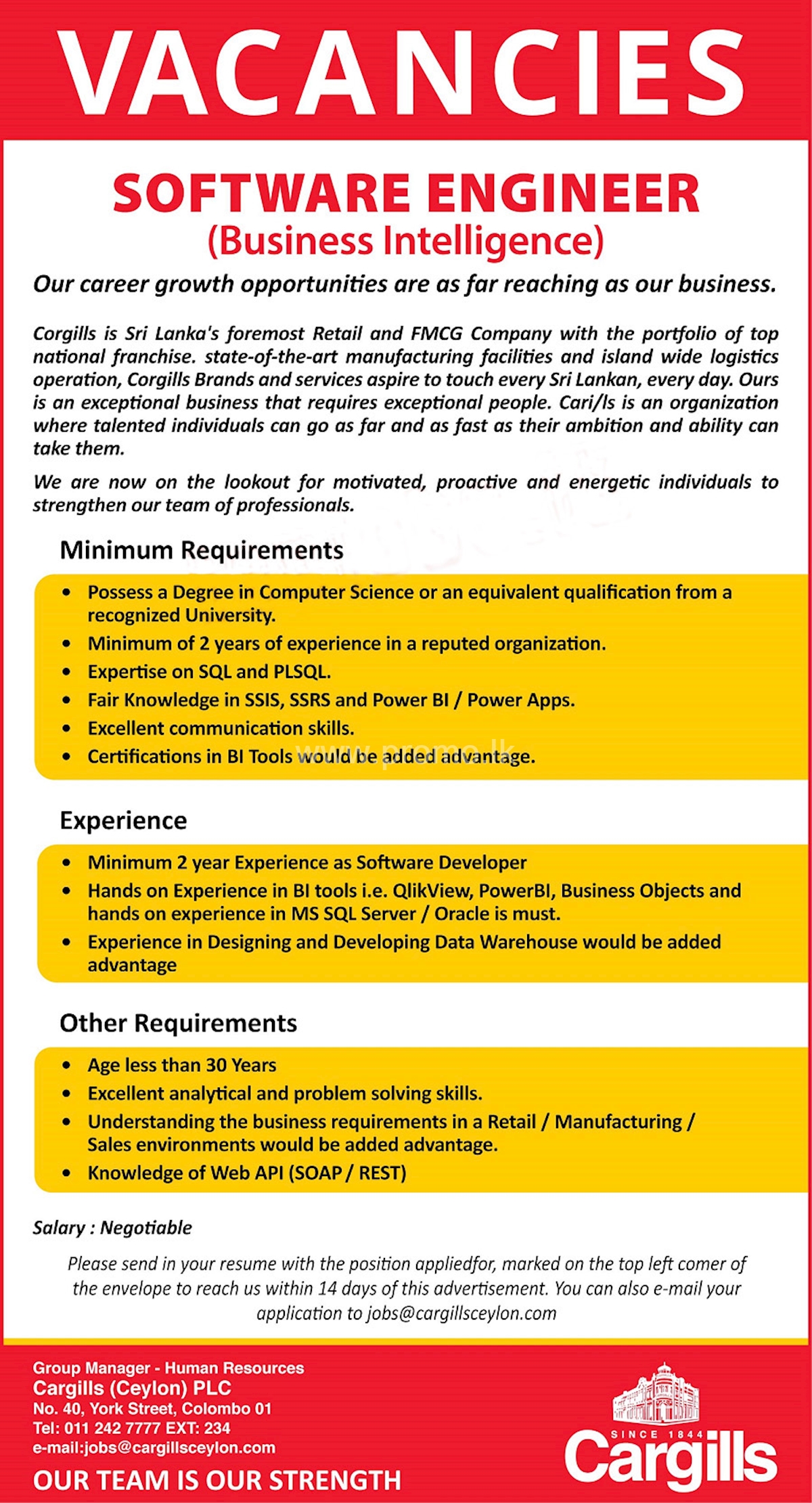 Software Engineer - Business Intelligence at Cargills (Ceylon) PLC