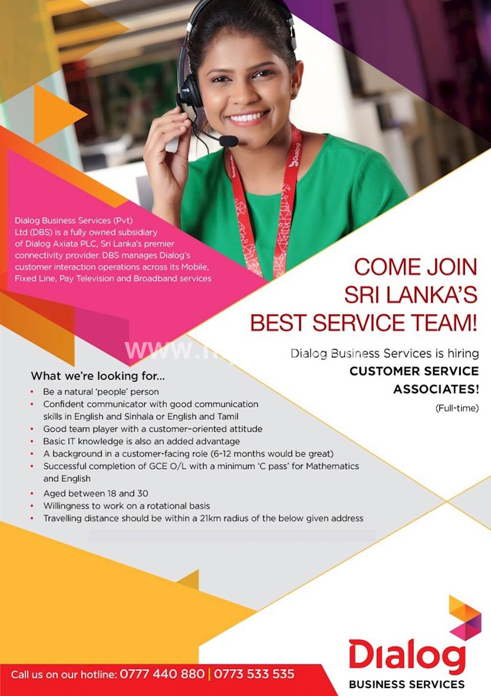Customer Service Associates at Dialog Axiata