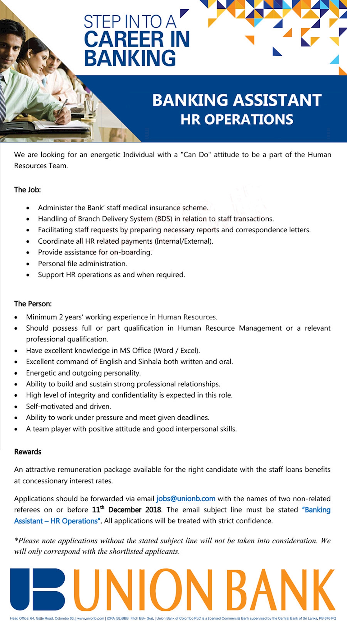 Banking Assistant HR Operations at Union Bank