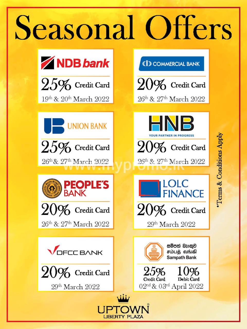 Seasonal bank credit cards offers at Uptown Liberty Plaza