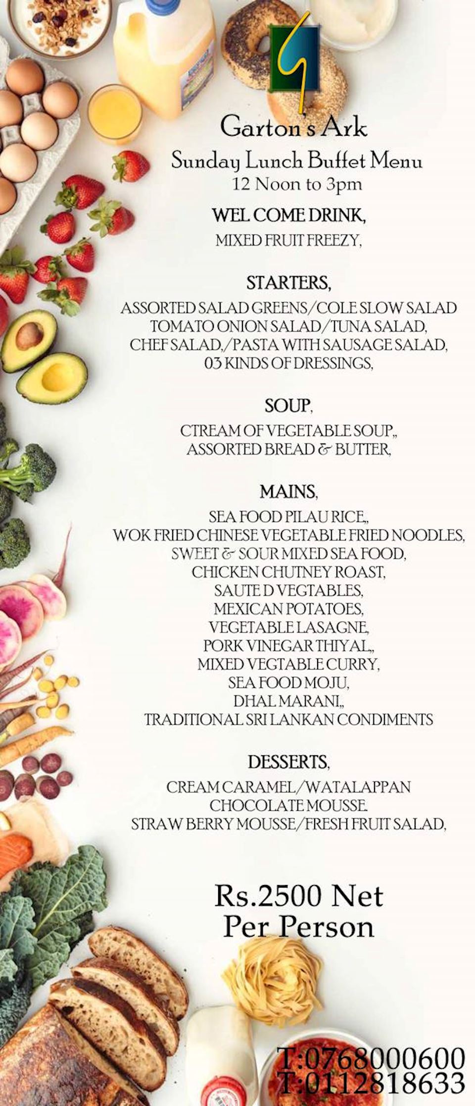 Sunday Lunch Buffet Menu From Gartons Ark