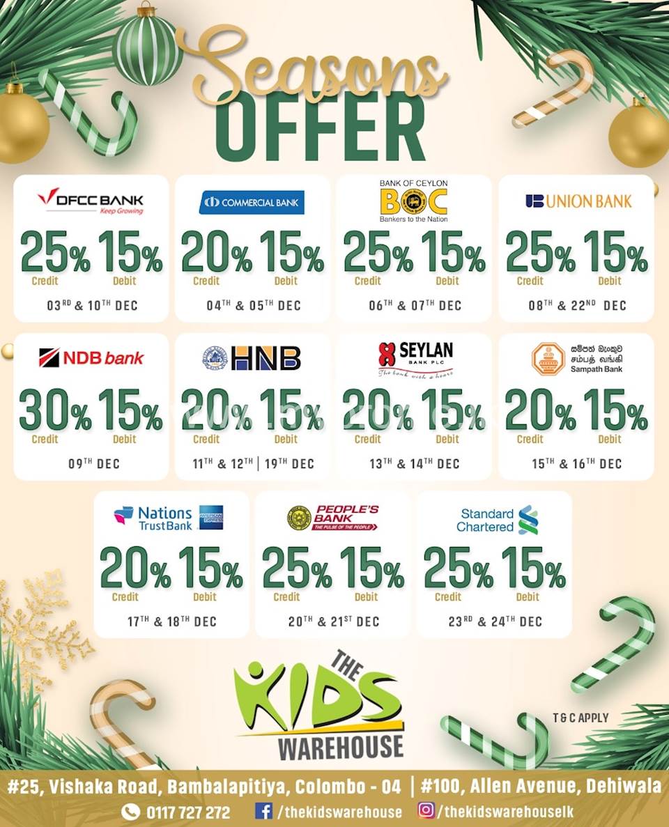 Enjoy exciting Seasons Offer for Bank cards at The Kids Warehouse