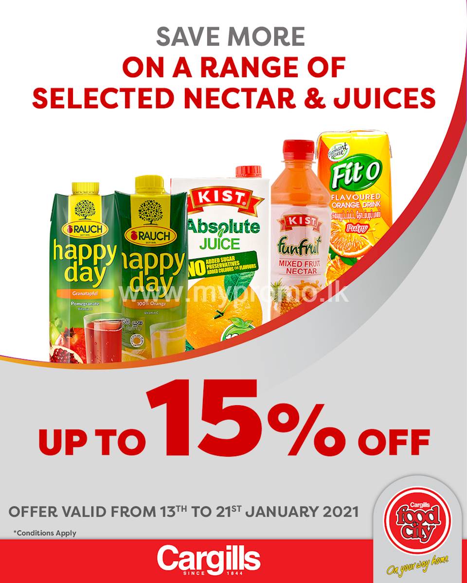 Get up to 15% on selected Nectar & Juices at Cargills FoodCity!