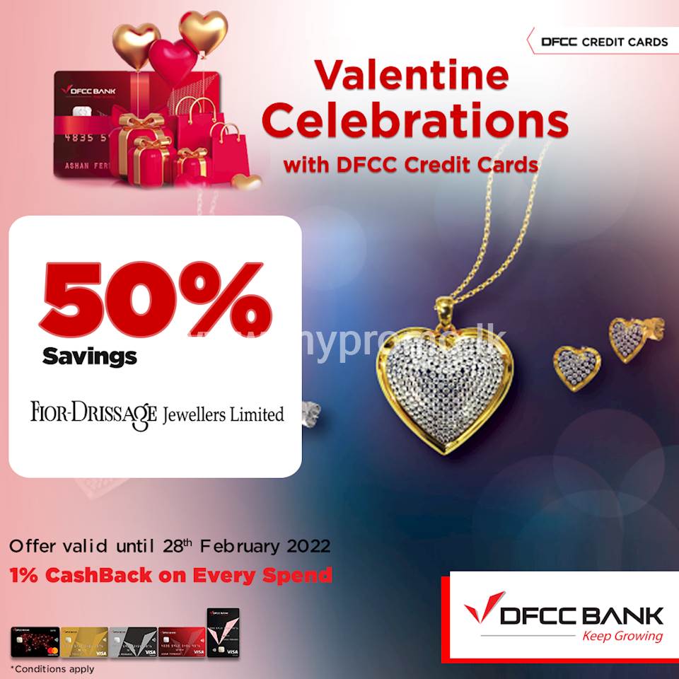 50% savings for any diamond jewellery on display with DFCC Credit Cards!