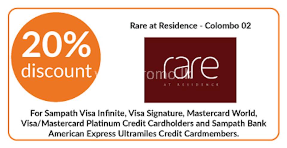 20% discount on dinner at Rare at Residence, Colombo 02 for Sampath ...