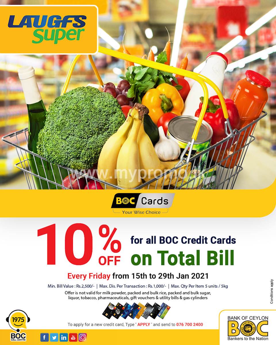 10% OFF for BOC Credit Cards on Total Bill at Laugfs Super