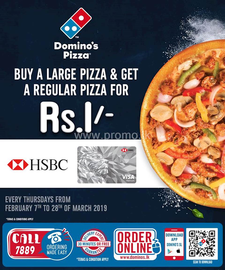 Buy a Large Pizza and Get a Regular Pizza for just Rs.1/- at Domino's Pizza