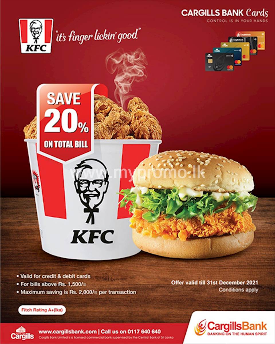 Save 20% Off with Cargills Bank Cards at KFC Sri Lanka