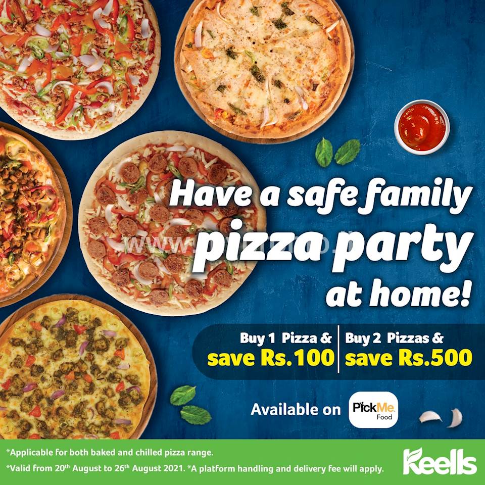 Order any pizza from Keells and save Rs.100 OR buy 2 pizzas and save Rs.500