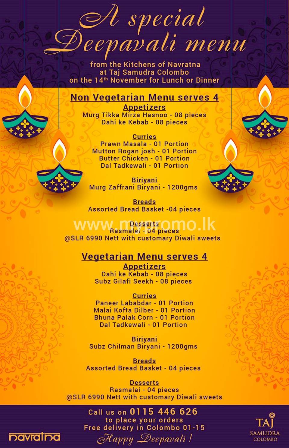 Special Deepavali Menu of Navratna at Taj Samudra Colombo and Get it ...