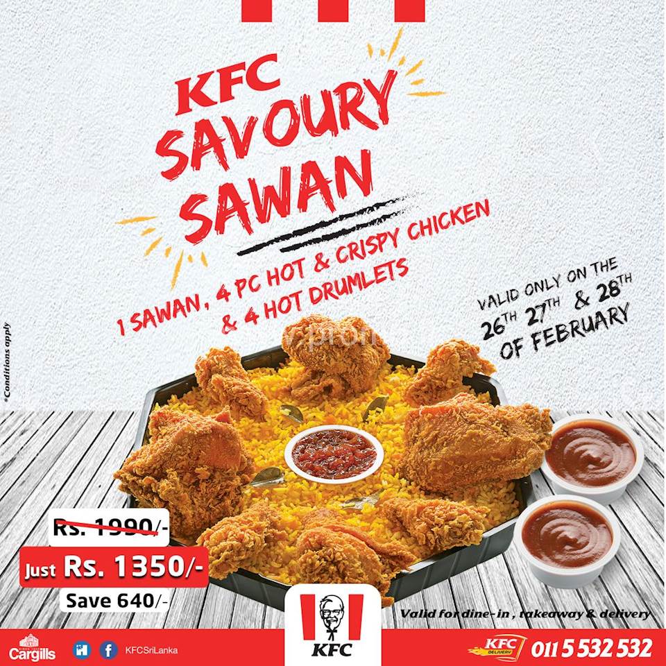Its time for the KFC Savory Sawan! Get a Sawan, 4 PC Hot & Crispy ...