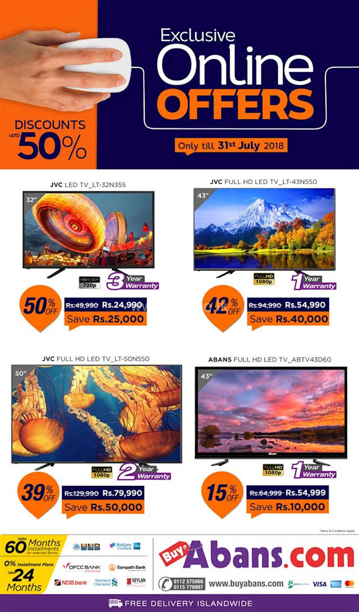 Discounts upto 50% Off on LED Televisions from BuyAbans.com
