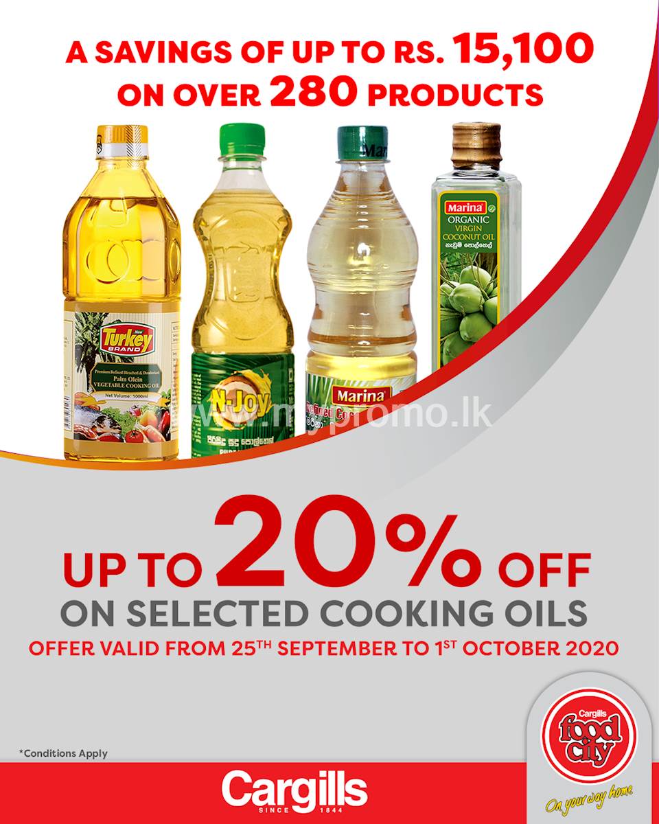 Get up to 20% off on Selected Cooking oils at Cargills FoodCity!