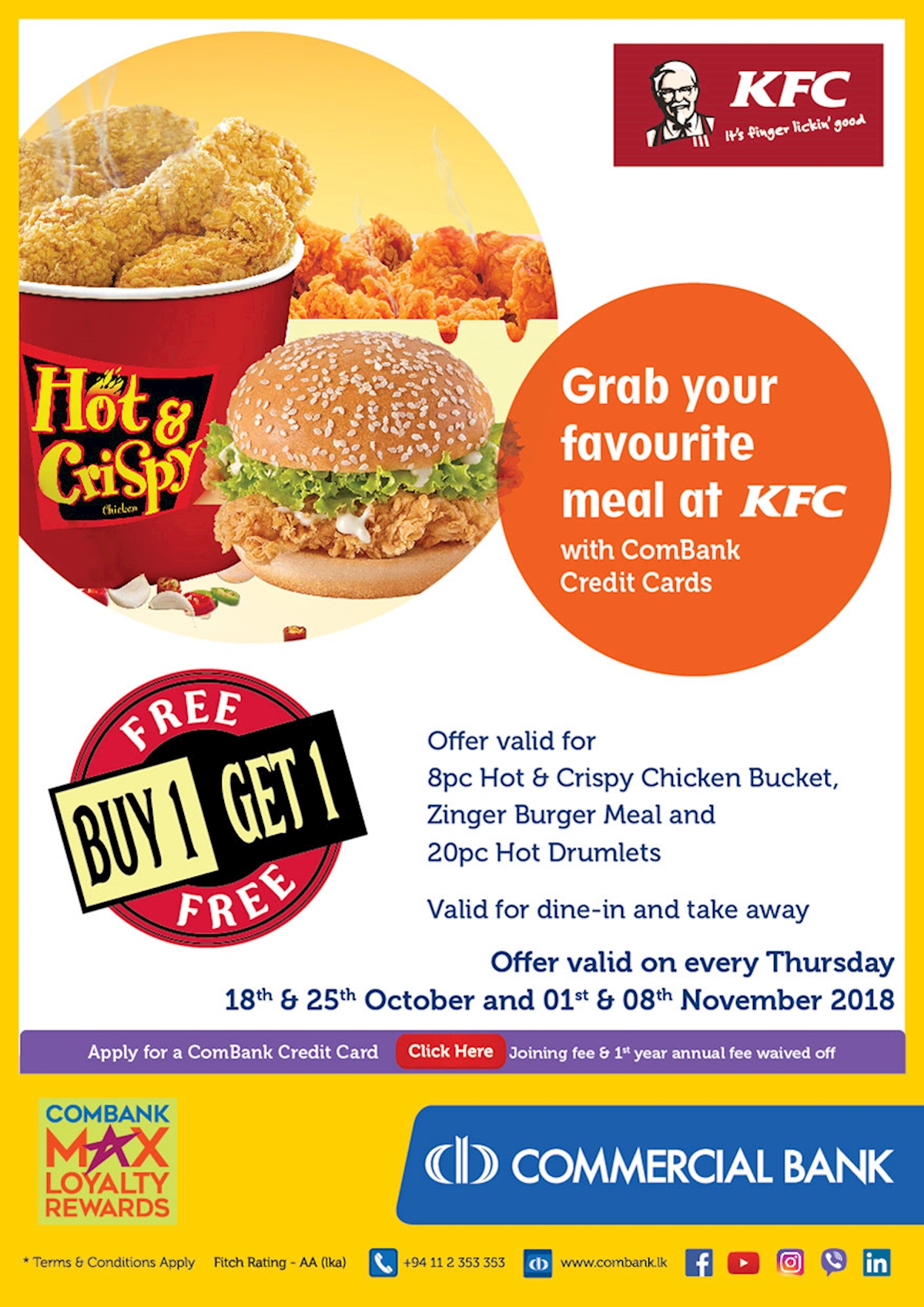 Grab your favourite meal at KFC with Combank Cards
