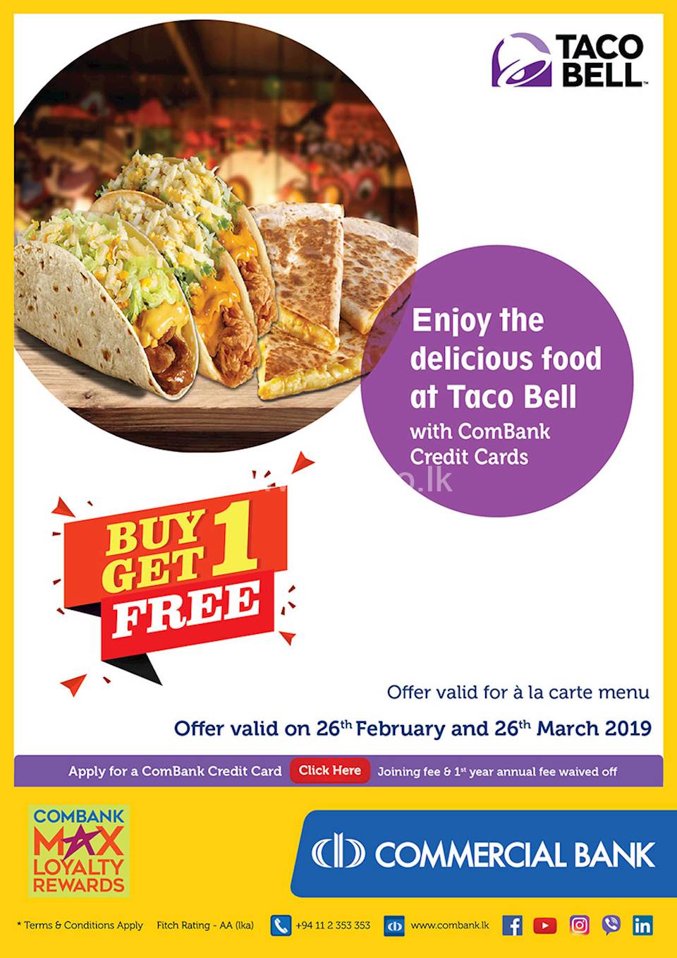 Enjoy the delicious food at Taco Bell with ComBank Credit Cards