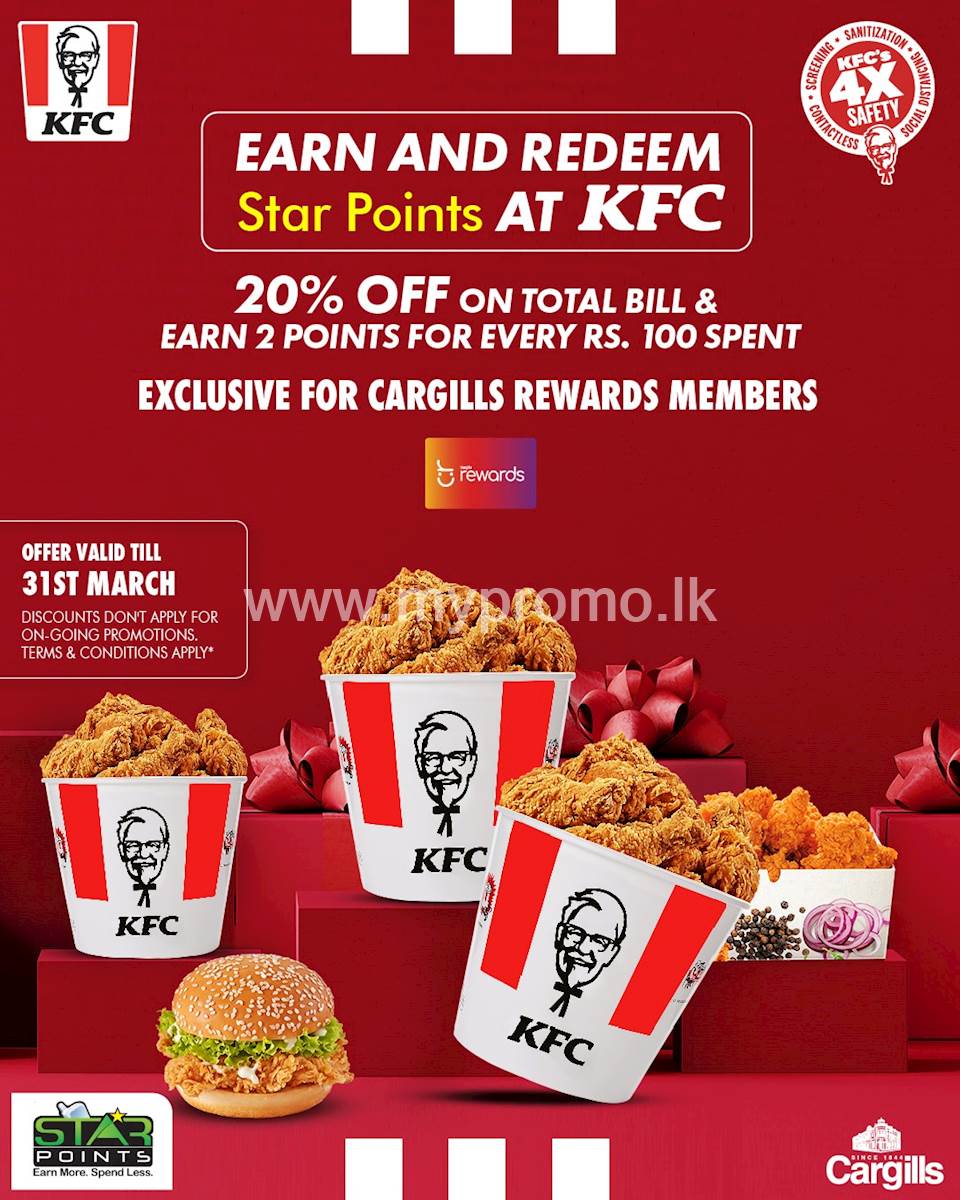 Earn and redeem star points at KFC with 20% off on total bill and earn ...