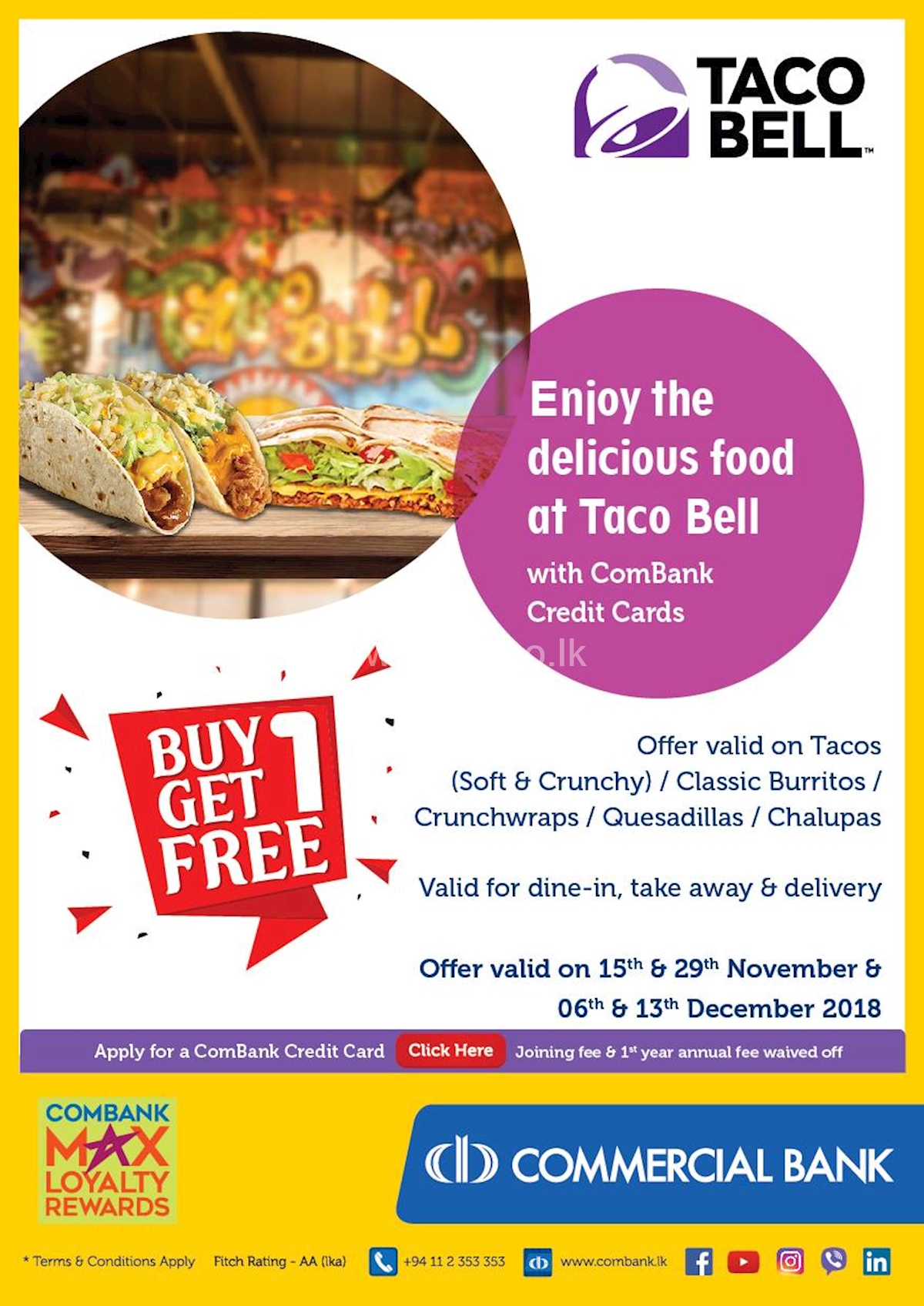 Enjoy the delicious food at Taco Bell with Combank Credit Cards